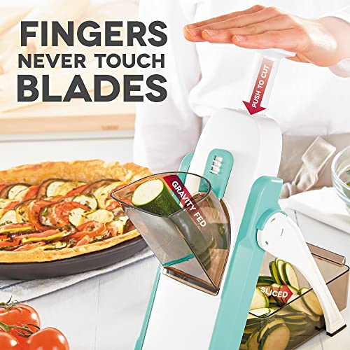 DASH Safe Slice® Mandoline Slicer, Julienne + Dicer for Vegetables, Meal Prep & More with 30+ Presets & Thickness Adjuster - Aqua