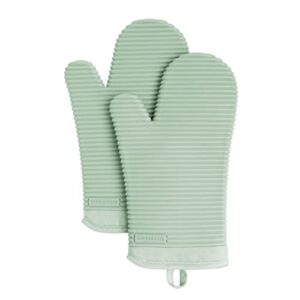 kitchenaid ribbed soft silicone oven mitt set, pistachio 2 count