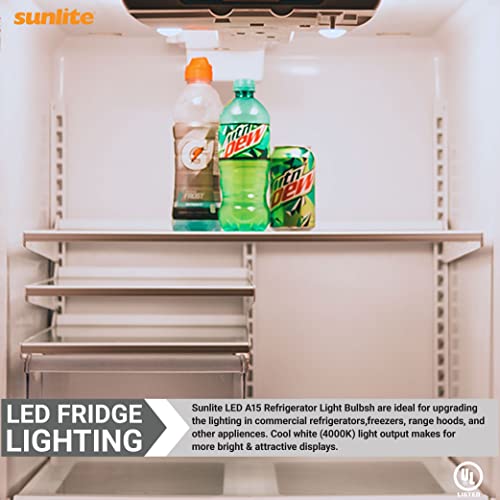 Sunlite 80218-SU LED A15 Refrigerator Light Bulb, 5.5 Watts (40W Equivalent), 450 Lumens, Medium Base (E26), Dimmable, Frosted Finish, UL Listed, Energy Star, 40K - Cool White, 1 Pack