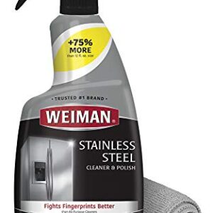 Weiman Stainless Steel Cleaner and Polish - Microfiber Cloth - Protects Appliances from Fingerprints and Leaves a Streak-Free Shine for Refrigerator | Dishwasher | Oven | Grill