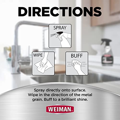 Weiman Stainless Steel Cleaner and Polish - Microfiber Cloth - Protects Appliances from Fingerprints and Leaves a Streak-Free Shine for Refrigerator | Dishwasher | Oven | Grill