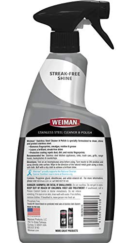 Weiman Stainless Steel Cleaner and Polish - Microfiber Cloth - Protects Appliances from Fingerprints and Leaves a Streak-Free Shine for Refrigerator | Dishwasher | Oven | Grill