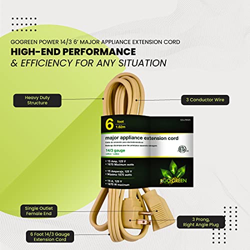 Go Green Power Inc. GG-25606 6' 14/3 Appliance Cord,, Beige