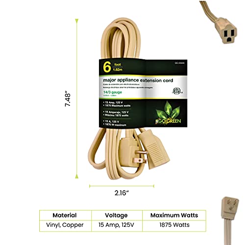 Go Green Power Inc. GG-25606 6' 14/3 Appliance Cord,, Beige