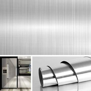 livelynine brushed nickel vinyl peel and stick wallpaper silver stainless steel contact paper for appliances dishwasher fridge refrigerator wrap cover decorative stove wall protector 15.8×78.8 inch