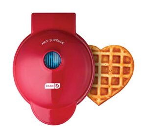 dash mini waffle maker machine for individuals, paninis, hash browns, & other on the go breakfast, lunch, or snacks, with easy to clean, non-stick sides, red heart 4 inch