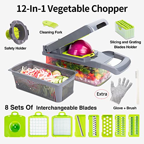 T-GOGO Pro Vegetable Chopper:10-in-1 Mandoline Slicer,Onion Chopper Slicer Dicer,Egg Separator Slicer,Vegetable Chopper Cutter Slicer,Pro Food Chopper Cutter Dicer Slicer with Container for Kitchen