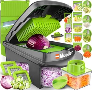 mueller pro-series all-in-one, 12 blade mandoline slicer for kitchen vegetable chopper, vegetable slicer and spiralizer, cutter, dicer, food chopper, grater, kitchen gadgets sets with container