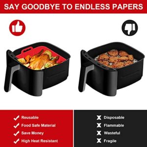 Air Fryer Silicone Pot, 2Pcs 8" Square Air Fryer Silicone Liners Food Safe Non Stick Air fryer Basket Accessories, Reusable Replacement of Parchment Liner Paper Fits 5.8QT or Bigger Square Air Fryer