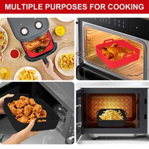 Air Fryer Silicone Pot, 2Pcs 8" Square Air Fryer Silicone Liners Food Safe Non Stick Air fryer Basket Accessories, Reusable Replacement of Parchment Liner Paper Fits 5.8QT or Bigger Square Air Fryer