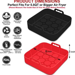 Air Fryer Silicone Pot, 2Pcs 8" Square Air Fryer Silicone Liners Food Safe Non Stick Air fryer Basket Accessories, Reusable Replacement of Parchment Liner Paper Fits 5.8QT or Bigger Square Air Fryer