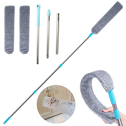 Under Appliance Microfiber Duster Dust Cleaning Brush with Extendable Pole (31.5''-47.6'') Retractable Gap Dust Cleaner Bendable Removable Washable Gap Duster for Sofa Bed Furniture Bottom