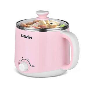 dezin electric hot pot, rapid noodles cooker, stainless steel mini pot 1.6 liter, perfect for ramen, egg, pasta, dumpling, soup, porridge, oatmeal with power adjustment and keep warm function, pink