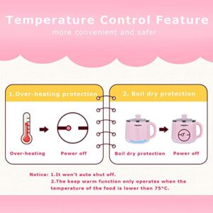 Dezin Electric Hot Pot, Rapid Noodles Cooker, Stainless Steel Mini Pot 1.6 Liter, Perfect for Ramen, Egg, Pasta, Dumpling, Soup, Porridge, Oatmeal with Power Adjustment and Keep Warm Function, Pink