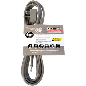 Certified Appliance Accessories 15-0346 15-Amp Appliance Power Cord, 6 Feet, 3 Wires, Grounded, Right Angle Plug Head, Gray