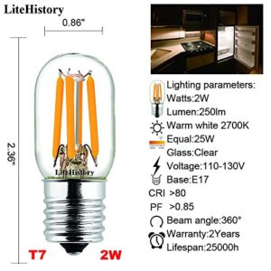 LiteHistory E17 led Bulb ETL 25w Appliance t7 led Bulb 250lm 2700K 2w Microwave Light Bulb 2Pack