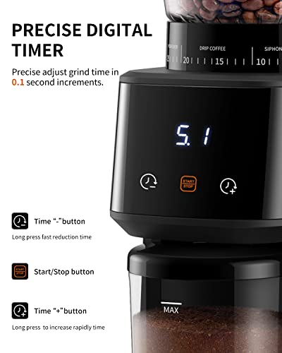 SHARDOR Conical Burr Coffee Grinder with Digital Timer Display, Electric Coffee Bean Grinder with 31 Precise Settings for Espresso/Drip/Pour Over/Cold Brew/French Press, Matte Black