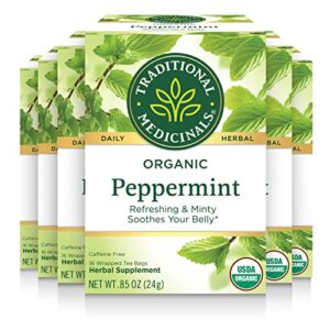 traditional medicinals organic peppermint herbal leaf tea, alleviates digestive discomfort, 16 tea bags (pack of 6)