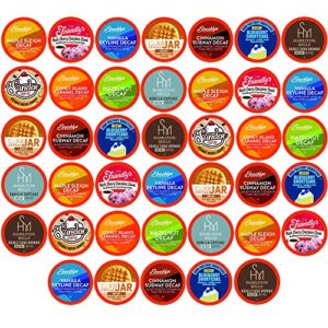 two rivers coffee decaf flavored coffee pods compatible with keurig k cup brewers, assorted variety pack decaffienated flavored coffee, 40 count