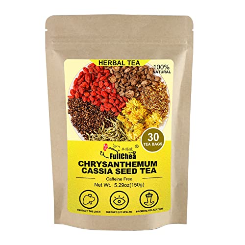 FullChea - Chrysanthemum Cassia Seed Tea, 30 Teabags, 5g/bag - Burdock Root, Goji Berries, Osmanthus, Honeysuckle Combination Herbal Tea - Liver Clearing & Vision Improving