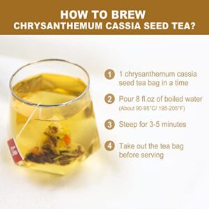 FullChea - Chrysanthemum Cassia Seed Tea, 30 Teabags, 5g/bag - Burdock Root, Goji Berries, Osmanthus, Honeysuckle Combination Herbal Tea - Liver Clearing & Vision Improving