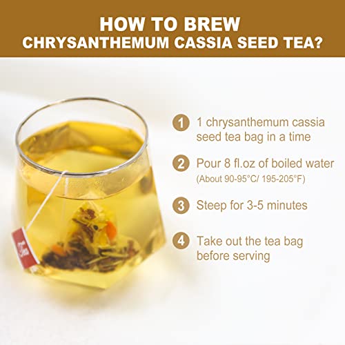 FullChea - Chrysanthemum Cassia Seed Tea, 30 Teabags, 5g/bag - Burdock Root, Goji Berries, Osmanthus, Honeysuckle Combination Herbal Tea - Liver Clearing & Vision Improving