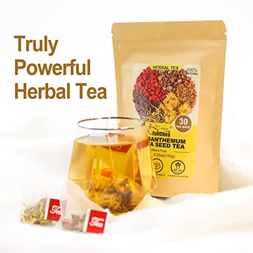 FullChea - Chrysanthemum Cassia Seed Tea, 30 Teabags, 5g/bag - Burdock Root, Goji Berries, Osmanthus, Honeysuckle Combination Herbal Tea - Liver Clearing & Vision Improving