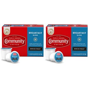 community coffee breakfast blend 12 count coffee pods, medium roast, compatible with keurig 2.0 k-cup brewers, 12 count (pack of 2)