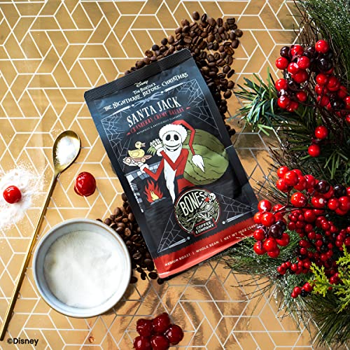 Bones Coffee Company Santa Jack Flavored Ground Coffee Beans Cranberry Creme Brulee | 12 oz Arabica Low Acid Coffee | Gourmet Coffee From Disney Tim Burton's The Nightmare Before Christmas (Ground)