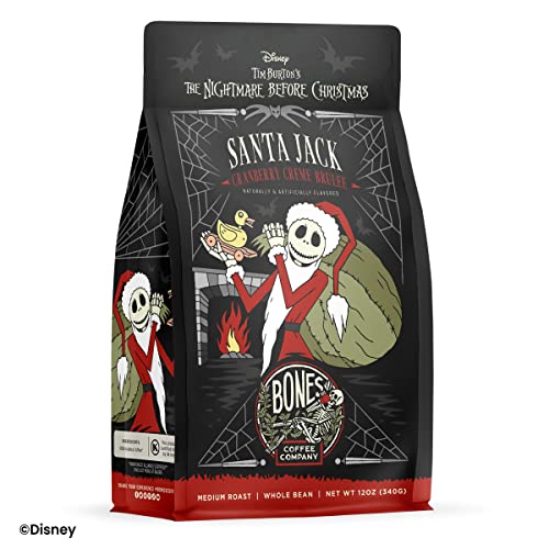 Bones Coffee Company Santa Jack Flavored Ground Coffee Beans Cranberry Creme Brulee | 12 oz Arabica Low Acid Coffee | Gourmet Coffee From Disney Tim Burton's The Nightmare Before Christmas (Ground)