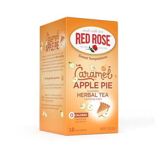 Red Rose Sweet Temptations Dessert Tea Caramel Apple Pie, Zero Carbs, Zero Sugar Bursting with Flavor Caffeine-Free Delicious Beverage Herbal Tea, 18 Count of Fruit Naturally Flavored Black Tea