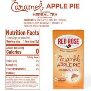 Red Rose Sweet Temptations Dessert Tea Caramel Apple Pie, Zero Carbs, Zero Sugar Bursting with Flavor Caffeine-Free Delicious Beverage Herbal Tea, 18 Count of Fruit Naturally Flavored Black Tea