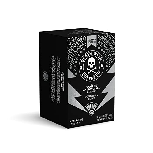 DEATH WISH COFFEE - Colombian Blend, Medium Roast Coffee - Single Serve Cups (10 Count)