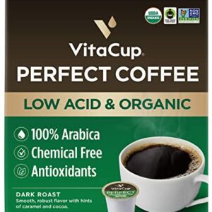 VitaCup Organic Perfect Dark Roast Decaf Coffee Pod for Pure & Clean Energy & Antioxidants from Low Acid, Guatemala Single Origin in Recyclable Single Serve Pod compatible w/ Keurig K-Cup Brewers,16CT