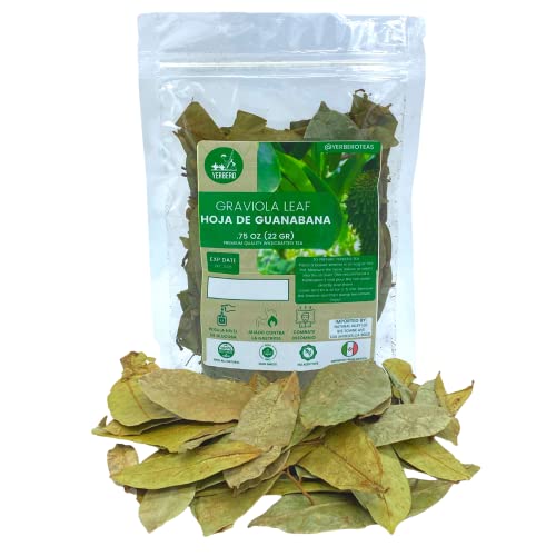 Yerbero - Hoja De Guanabana Entera ( .75 oz - 22gr ) Whole Dried Graviola Soursop Guanabana Leaves, Organic Whole Leaf ,100% All Natural Delicious| 20+ Servings | From Mexico | Premium Wildcrafted Quality.