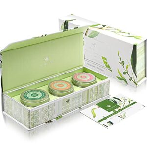 teabloom usda certified organic loose leaf green tea trio box -green sweet jasmine, minted mango peach, and green cherry blossom – radiant greens collection