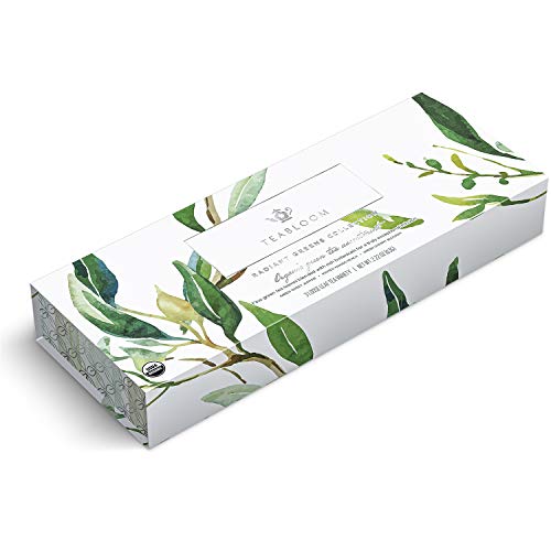 Teabloom USDA Certified Organic Loose Leaf Green Tea Trio Box -Green Sweet Jasmine, Minted Mango Peach, and Green Cherry Blossom - Radiant Greens Collection