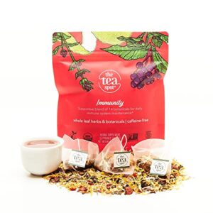 the tea spot organic immunity tea with natural vitamin c for immune support & sore throat | blend of adaptogens, elderberry, orange peel, ginger, basil, lemon peel & valerian root | caffeine-free 15 tea bags