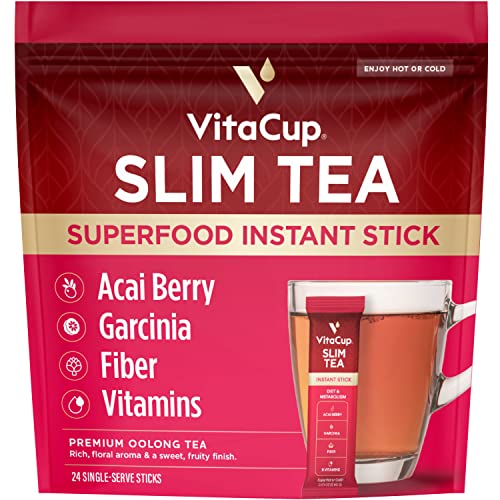 VitaCup Slim Instant Tea Packets For Diet Support, Oolong tea w/B Vitamins, Garcinia, Inulin & Acai, On-the-go Instant Sticks, 24 Ct