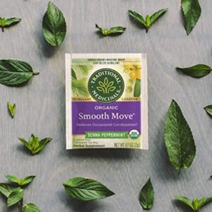 Traditional Medicinals Organic Smooth Move Senna Peppermint Herbal Tea, Relieves Occasional Constipation, (Pack of 4) - 64 Tea Bags