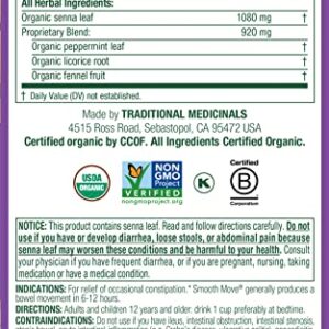 Traditional Medicinals Organic Smooth Move Senna Peppermint Herbal Tea, Relieves Occasional Constipation, (Pack of 4) - 64 Tea Bags