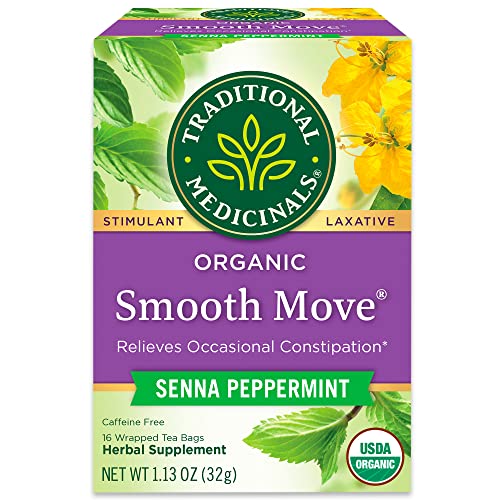 Traditional Medicinals Organic Smooth Move Senna Peppermint Herbal Tea, Relieves Occasional Constipation, (Pack of 4) - 64 Tea Bags