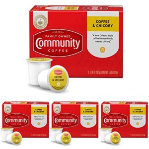 community coffee coffee & chicory 12 count coffee pods, medium-dark roast, compatible with keurig 2.0 k-cup brewers, 12 count (pack of 4)