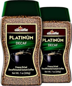 elite platinum instant decaf coffee, 7oz (2 pack) | kosher for passover, freeze dried, rich tasting aromatic instant decaf coffee, glass jar