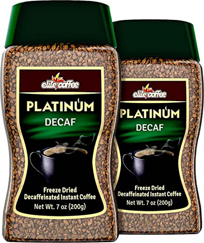 Elite Platinum Instant Decaf Coffee, 7oz (2 Pack) | Kosher for Passover, Freeze Dried, Rich Tasting Aromatic Instant Decaf Coffee, Glass Jar