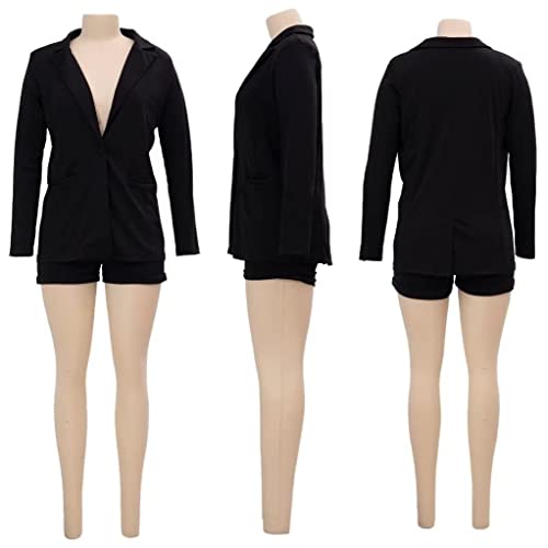 Women 2 Piece Sexy Shorts and Blazer Outfit Open Front V Neck Long Sleeve Formal Business Suit Set Green