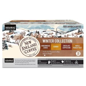 New England Coffee Winter Collection Variety Pack Keurig K-Cup Pods: Flavors Gingerbread Cookie, Eggnog, Maple French Toast and Chocolate Cappuccino, 72-Count