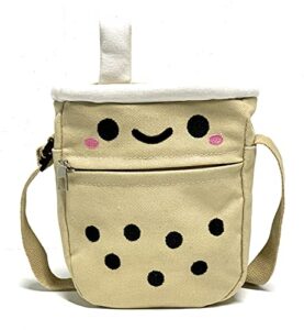 cute boba milk tea crossbody bag (beige/tan)