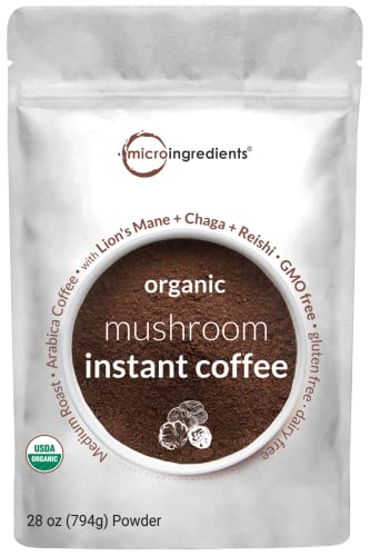 Organic Instant Mushroom Coffee Powder, 28oz (317 Servings) | Premium Arabica Coffee With Lion’s Mane, Chaga, & Reishi | Smooth Medium Roast Flavor, Clean Energy, Focus, & Immune Support