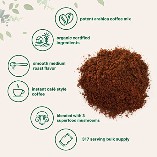 Organic Instant Mushroom Coffee Powder, 28oz (317 Servings) | Premium Arabica Coffee With Lion’s Mane, Chaga, & Reishi | Smooth Medium Roast Flavor, Clean Energy, Focus, & Immune Support